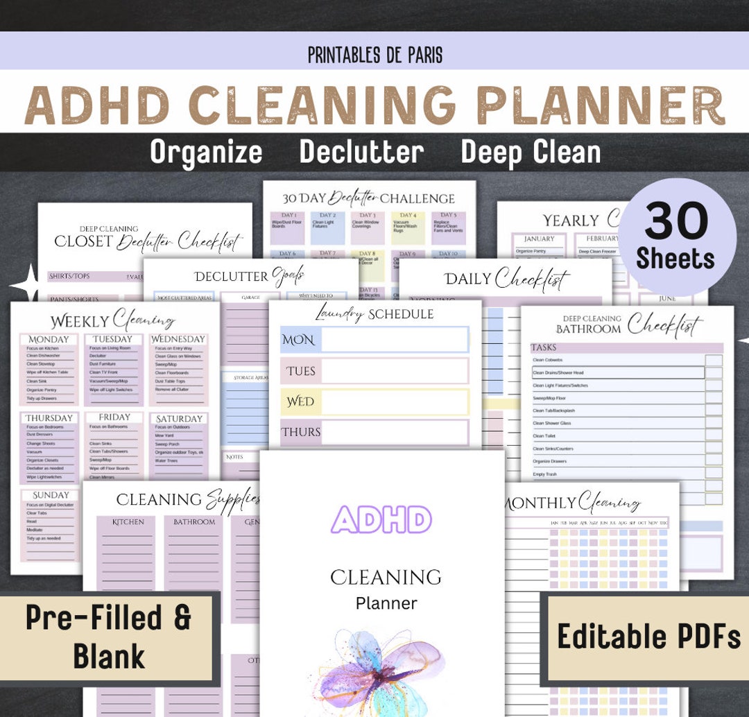 Editable ADHD Cleaning Planner, Printable Cleaning Schedule, Cleaning ...