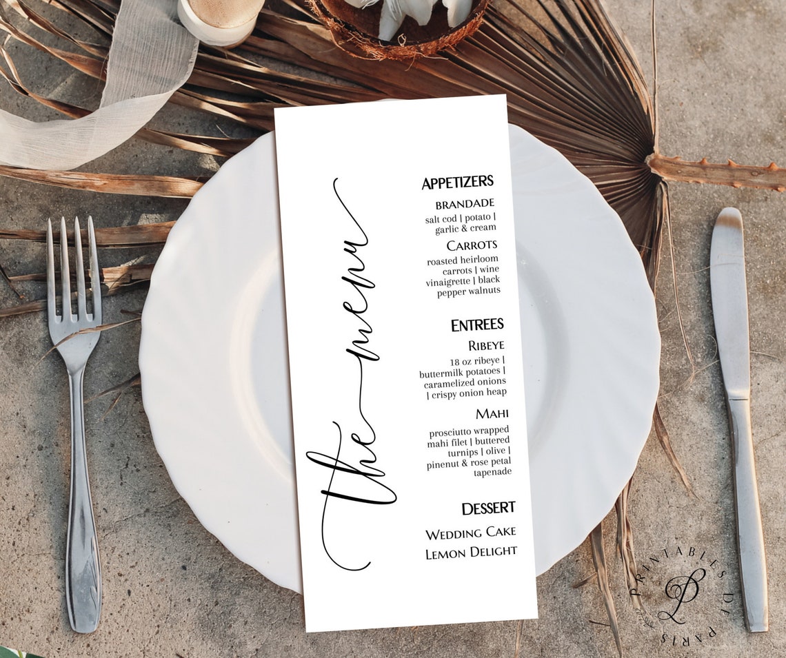 Minimalist Wedding Menu Template Reception Dinner Menu - Etsy