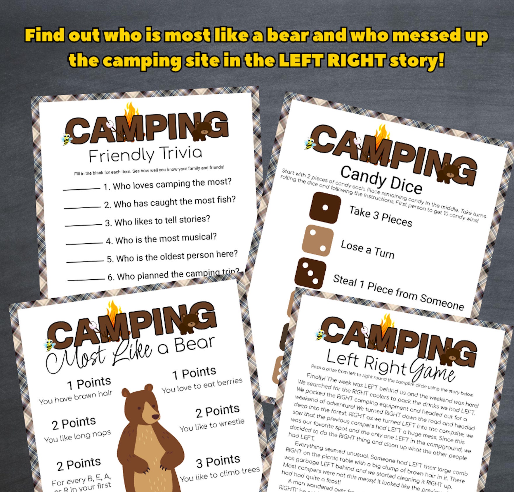 Printable Camping Games With Answer Sheets, Camping Activities, Camping ...