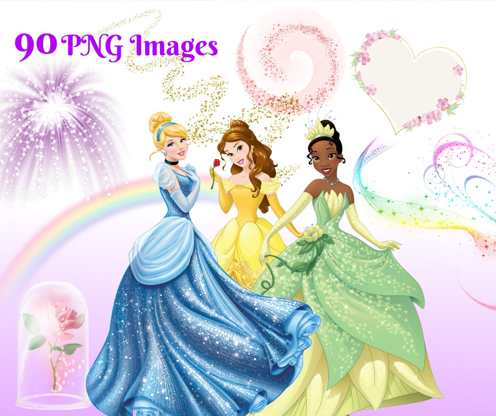 Princess PNG Clipart Bundle With Magic Sparkle Graphics Rainbows ...