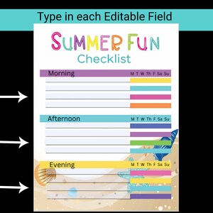 Printable Kids Checklist, Editable Summer Chore Chart, Printable Summer ...