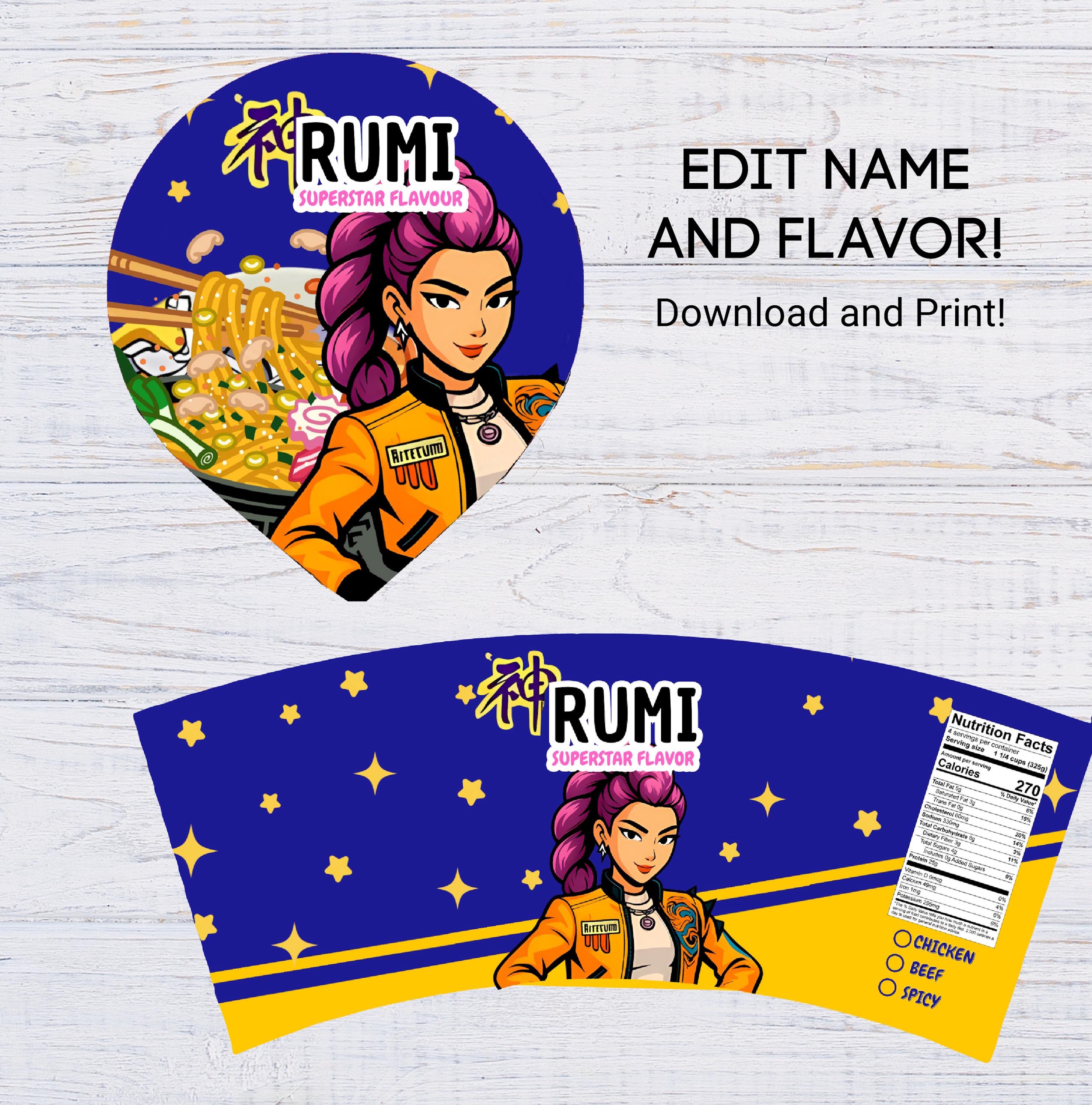 EDITABLE Kpop Demon Hunters Ramen Noodle Labels, K-pop Birthday Png ...