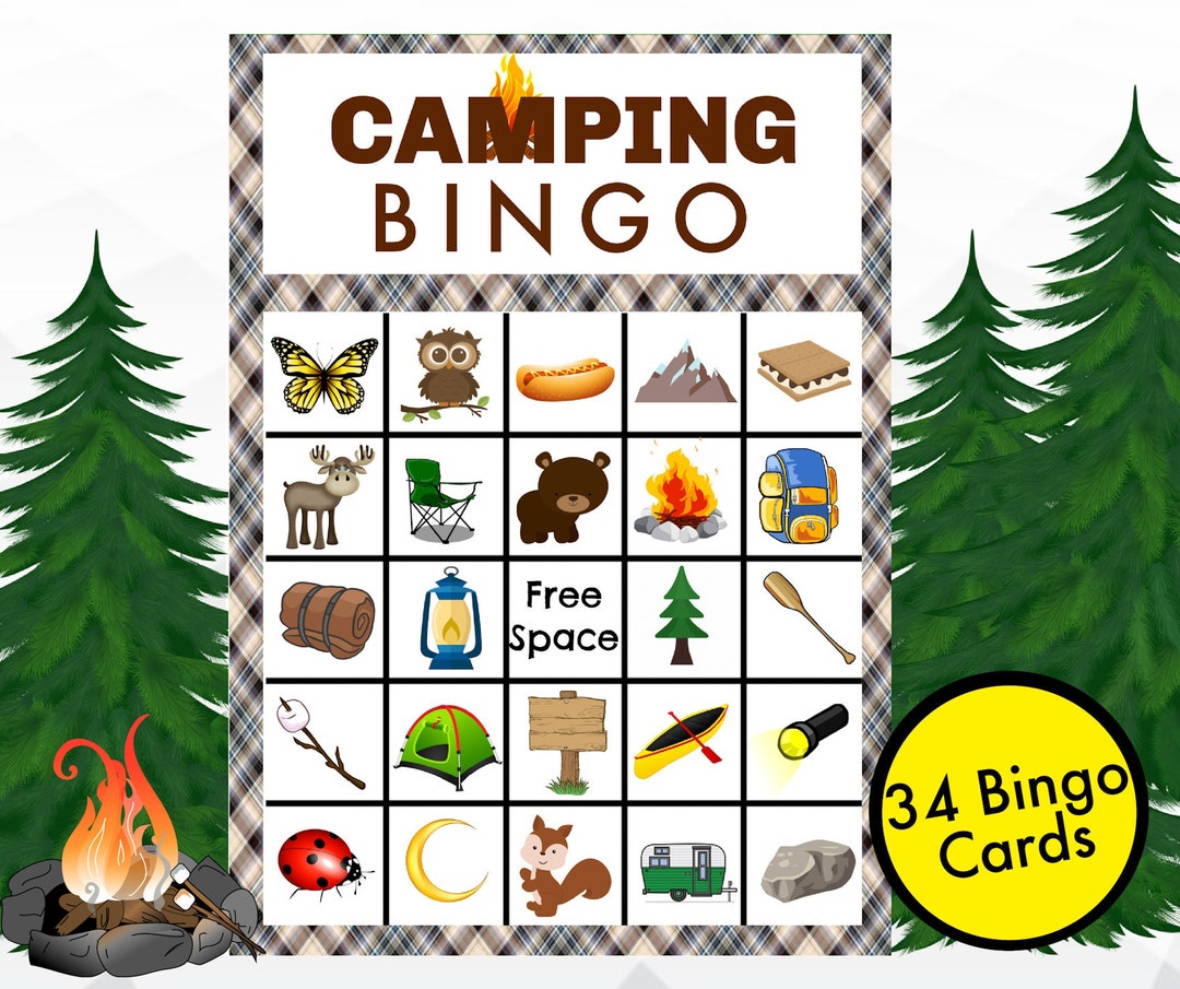 Camping Bingo, Summer Camping Printable Bingo Cards, Camp Game, 34 ...