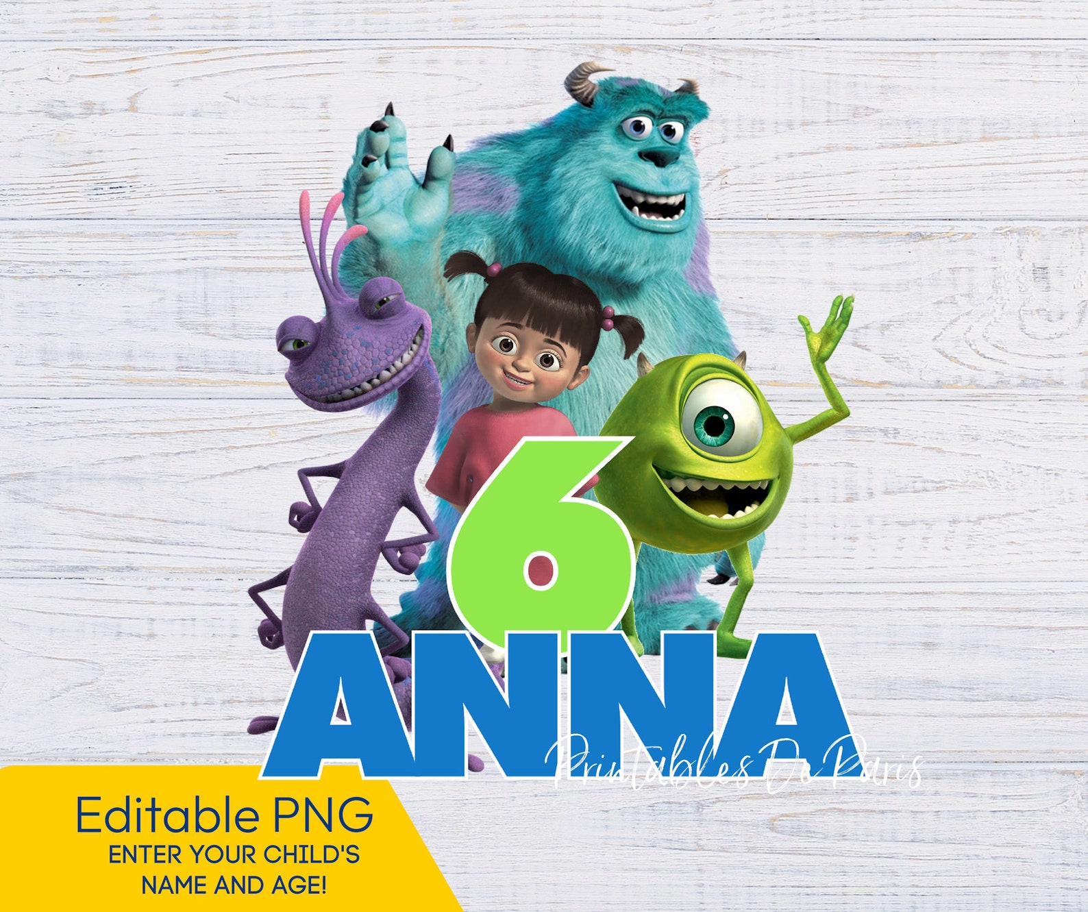 EDITABLE Monsters Inc PNG, Monsters Birthday Png, Mike Sully Boo ...