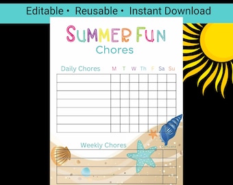 Summer Bucket List, Summer Chore Chart, Kids Schedule Chart, Kids ...