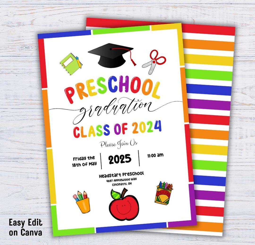 Preschool Graduation Invitation, Editable Preschool End of Year ...