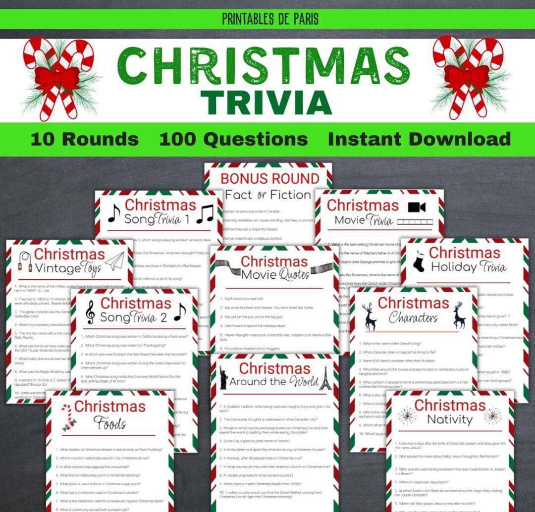 Christmas Trivia Game, Printable Christmas Party Game, Holiday Trivia ...
