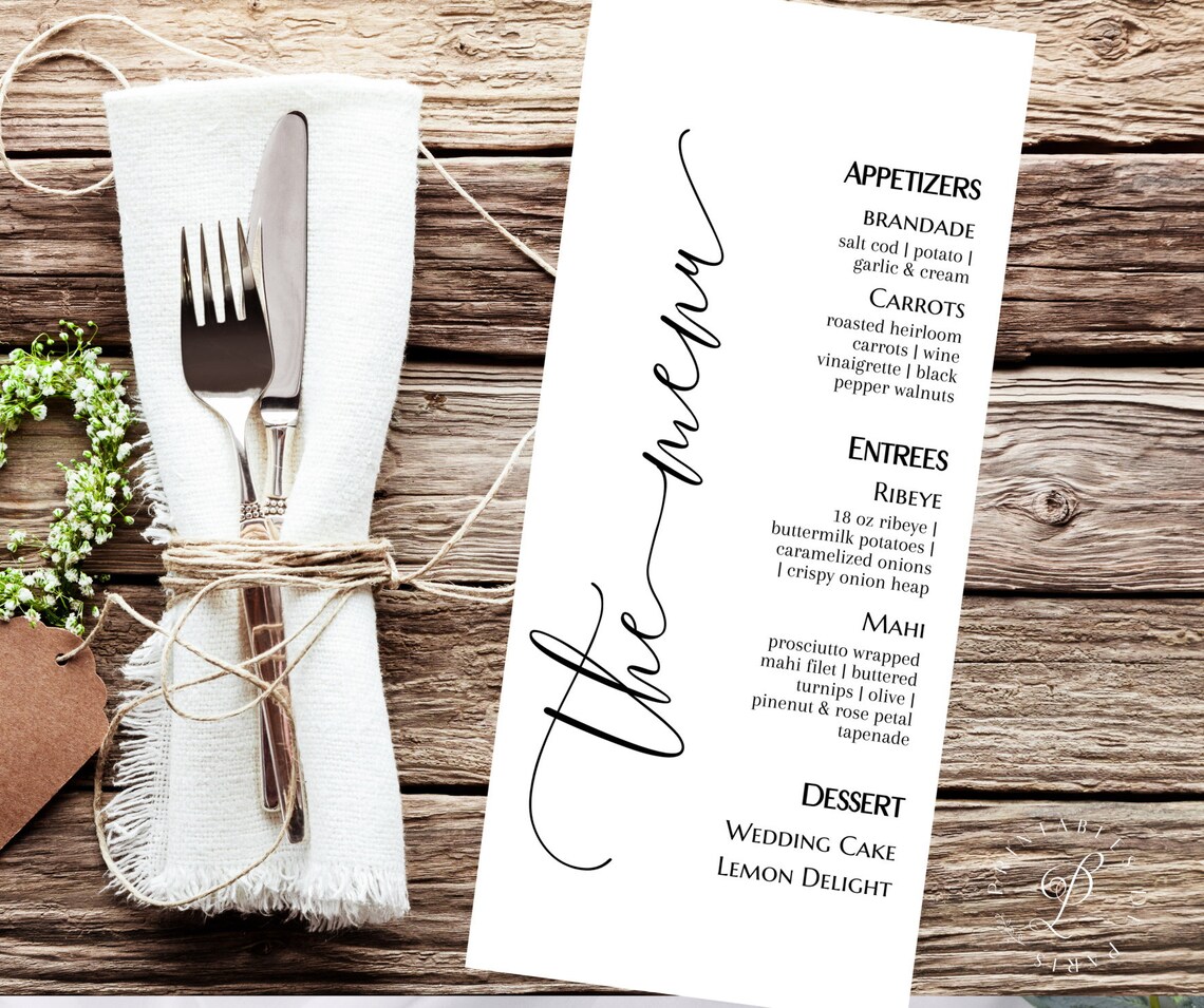 Minimalist Wedding Menu Template Reception Dinner Menu - Etsy