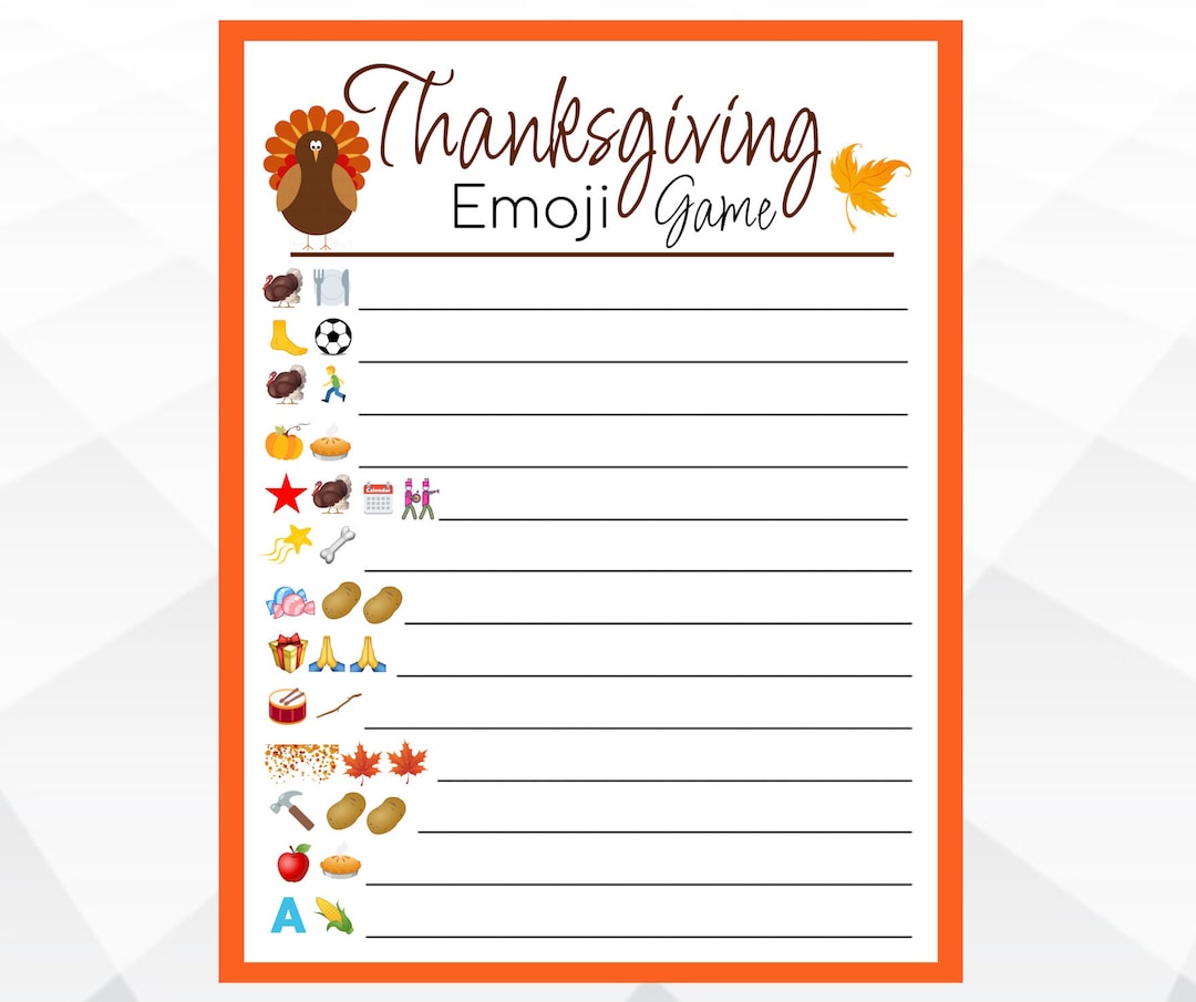 Thanksgiving Emoji Game, Thanksgiving Printable Game, Thanksgiving ...