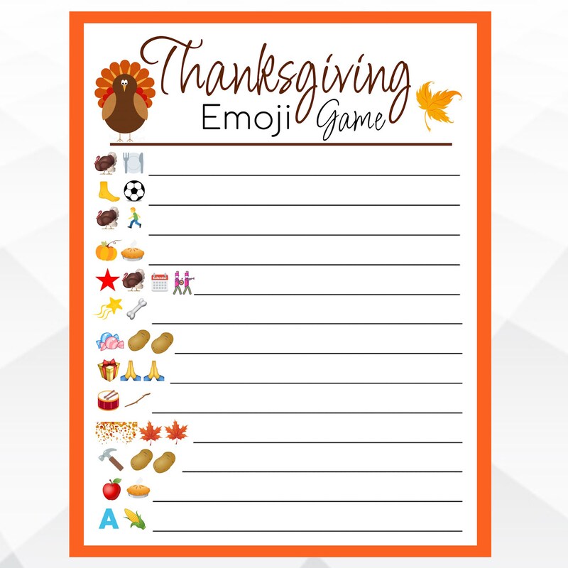 Thanksgiving Emoji Game - Etsy