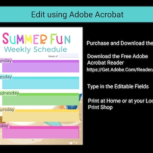 Editable Summer Weekly Daily Schedule for Kids, Printable Summer Kids ...