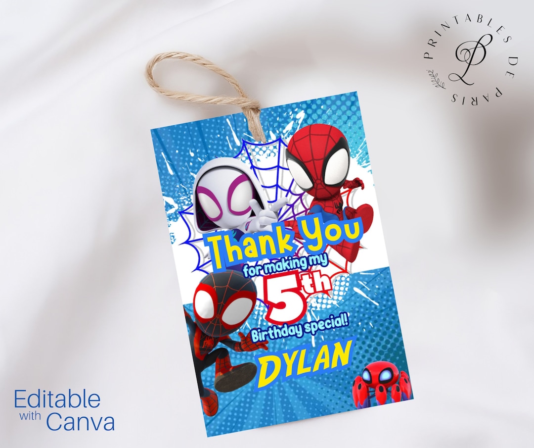 Spidey Birthday Thank You Tag, Spidey and His Amazing Friends Birthday ...