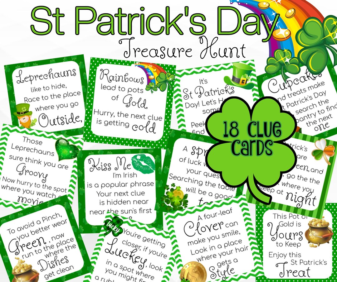 St Patrick's Day Scavenger Hunt, St Patricks Treasure Hunt Game, St ...
