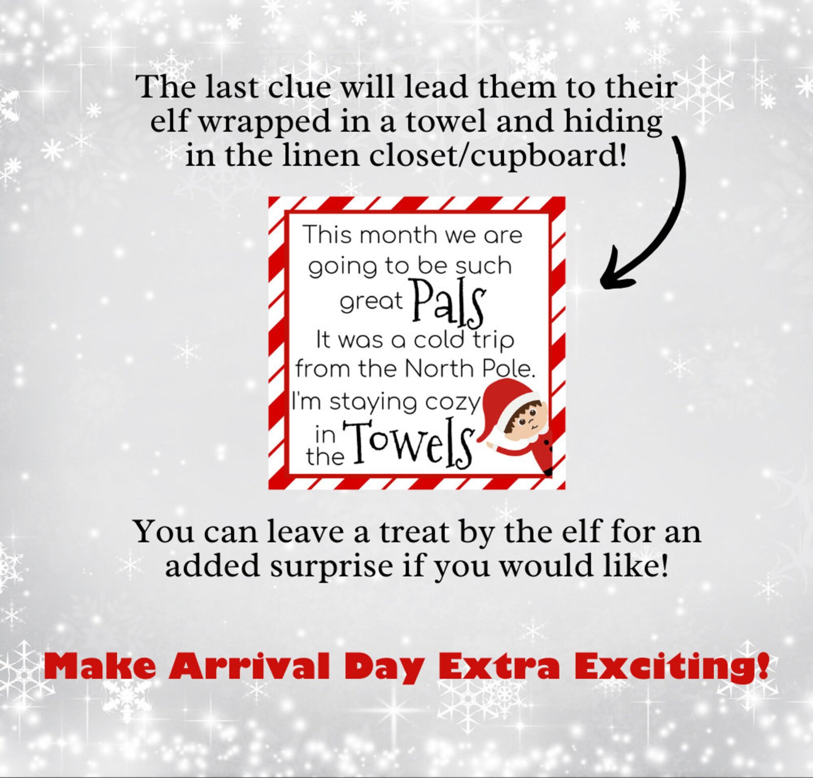 Elf Arrival Day Game, Elf Clue Cards, Elf Arrival Scavenger Hunt, Elf ...