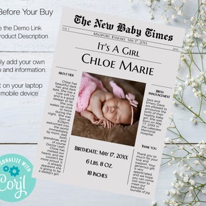 Baby Newspaper Announcement, Baby Photo Template, Baby Photo ...