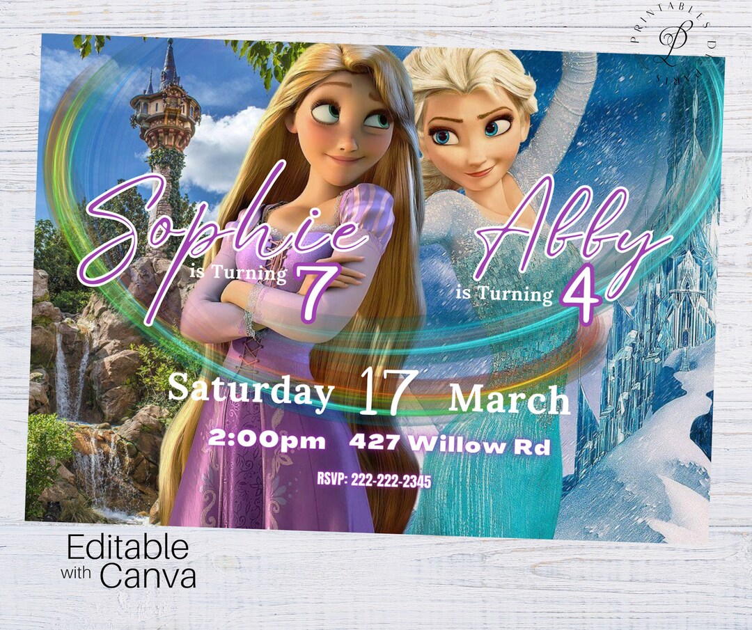 Tangled Birthday Invitation, Frozen Birthday Invitation, Sibling ...