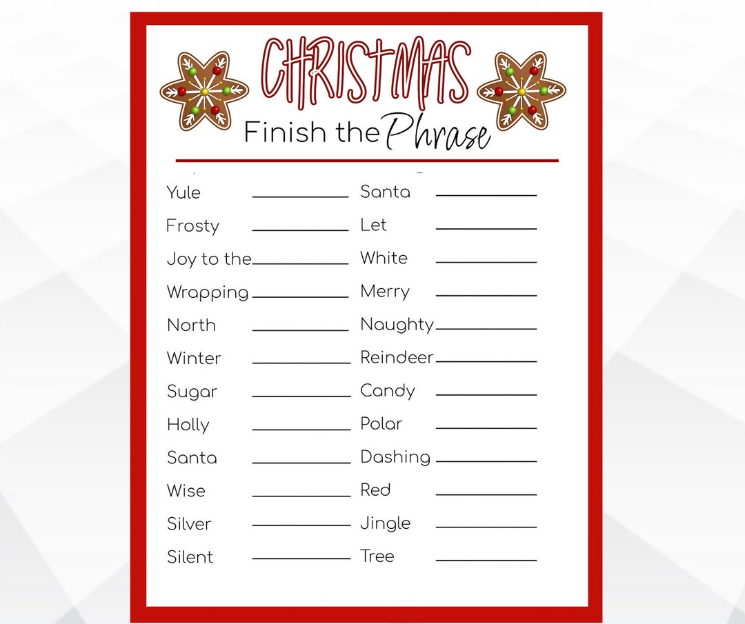 Christmas Finish the Phrase Game, Christmas Finish the Lyric Printable ...