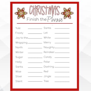 Christmas Finish the Phrase Game, Christmas Finish the Lyric Printable ...