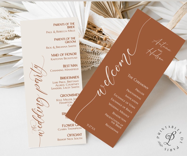 Terracotta Cream Wedding Program Card, Burnt Orange Wedding Welcome ...