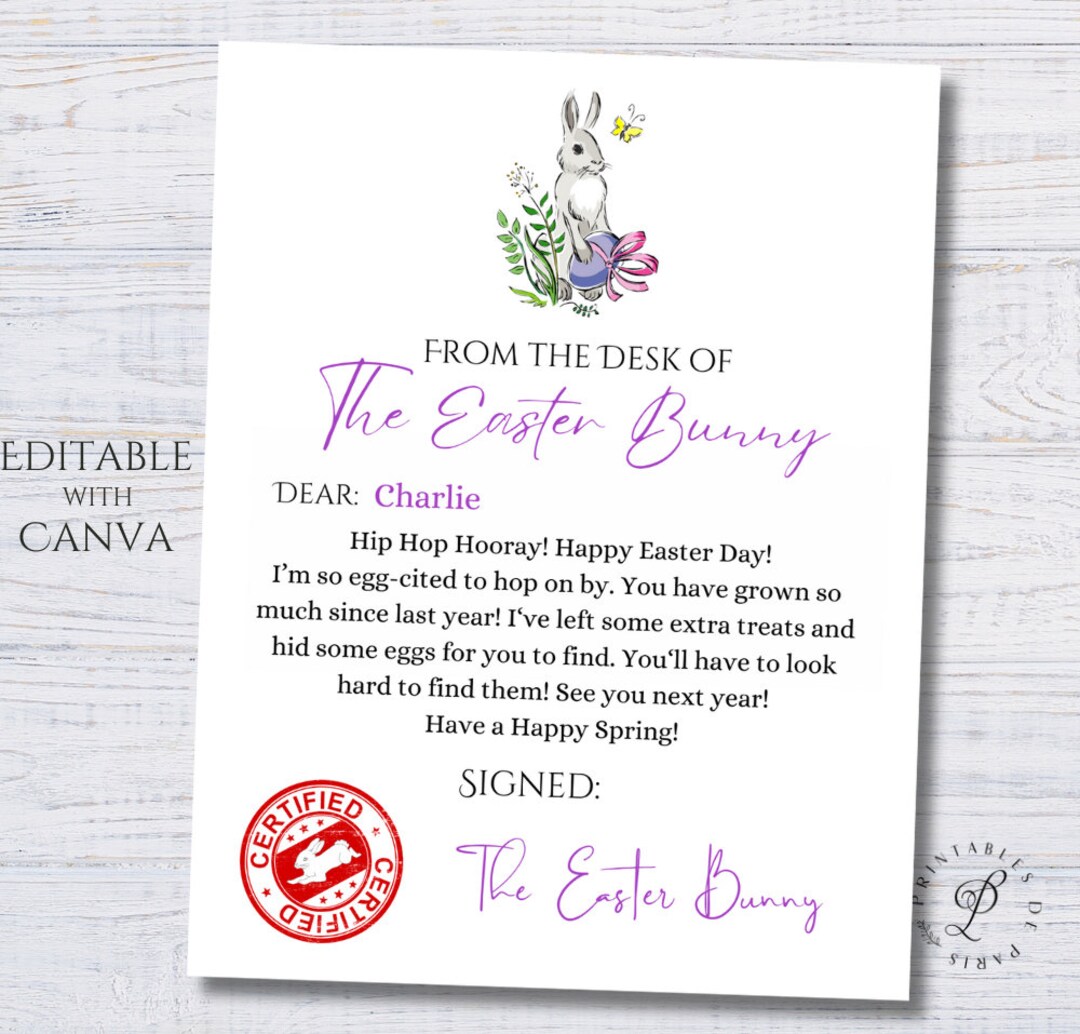 Editable Easter Bunny Letter, Official Easter Bunny Printable Letter ...