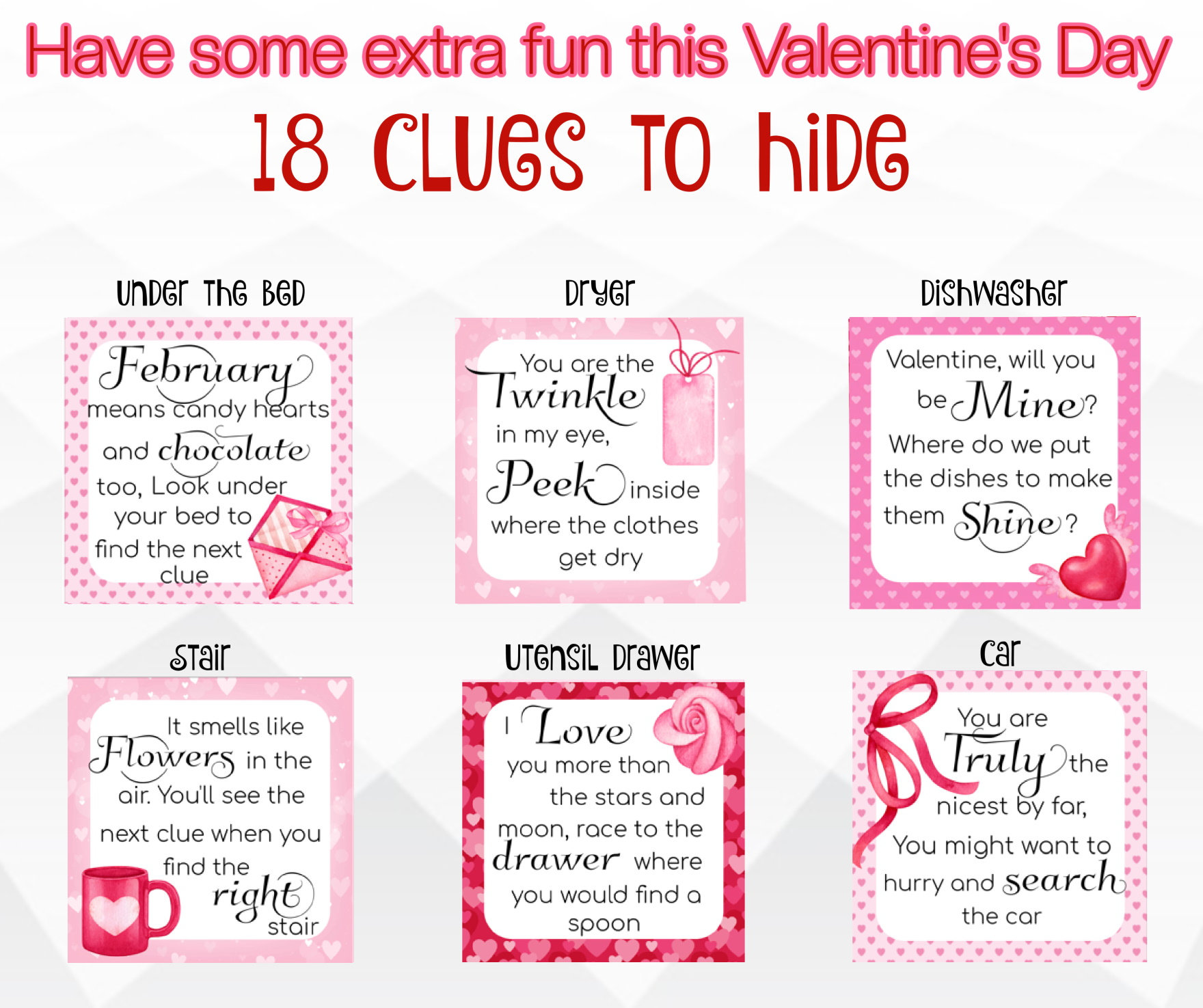 Valentine's Day Scavenger Hunt, Valentine's Treasure Hunt Game ...