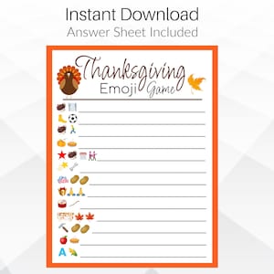 Thanksgiving Emoji Game, Thanksgiving Printable Game, Thanksgiving ...