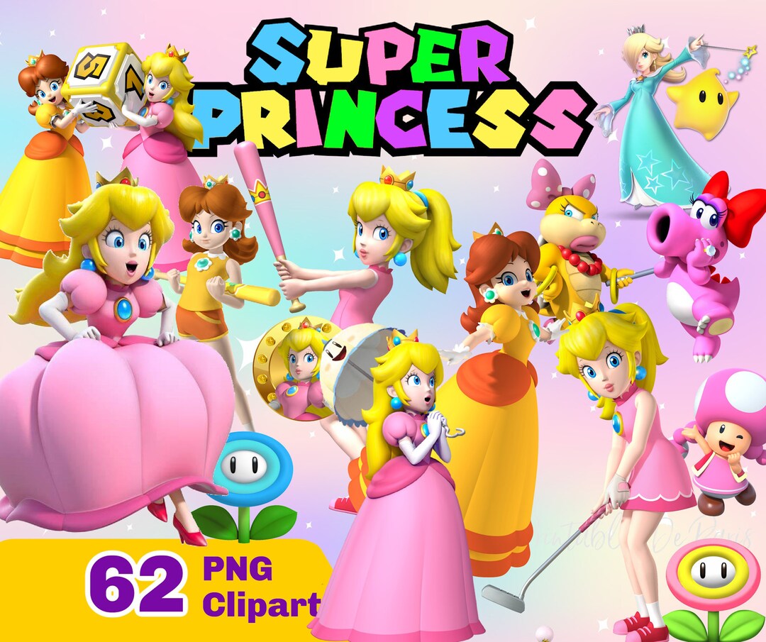 Mario Princess PNG, Princess Peach Clipart Bundle, Super Mario Bros PNG ...
