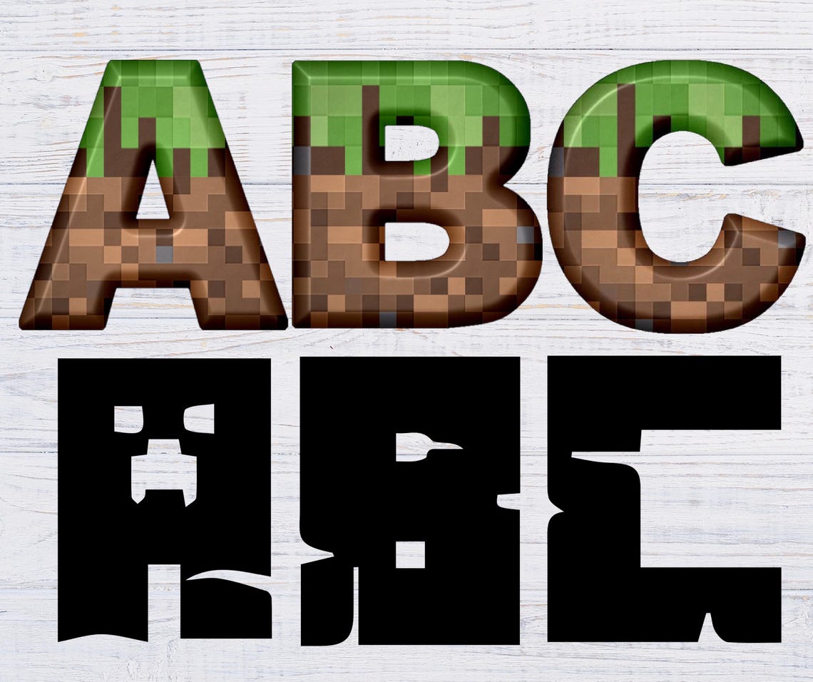 Mine Font, Video Game PNG Alphabet for Mine Shirt Cake Topper, Birthday ...
