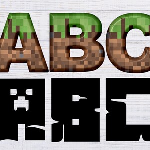 Mine Font, Video Game PNG Alphabet for Mine Shirt Cake Topper, Birthday ...