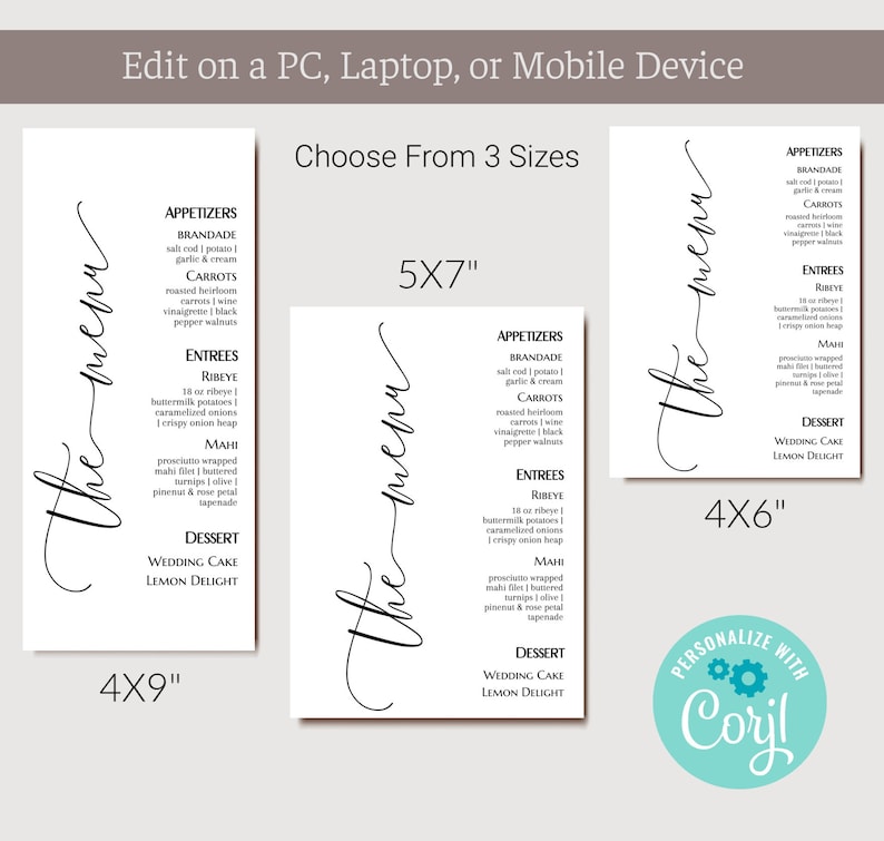 Minimalist Wedding Menu Template, Reception Dinner Menu Wedding ...