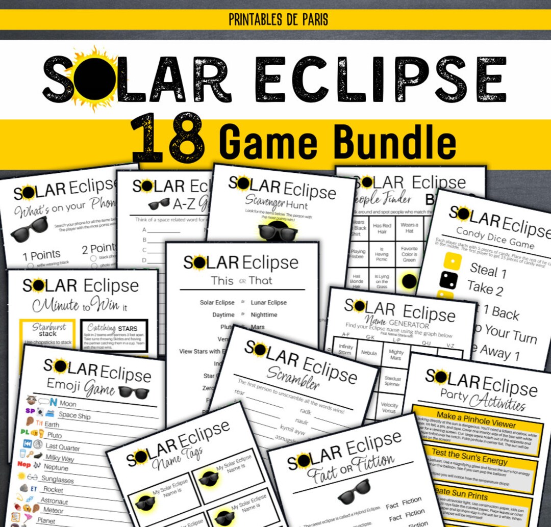 Printable Solar Eclipse Games With Answer Sheets, Solar Eclipse Party ...