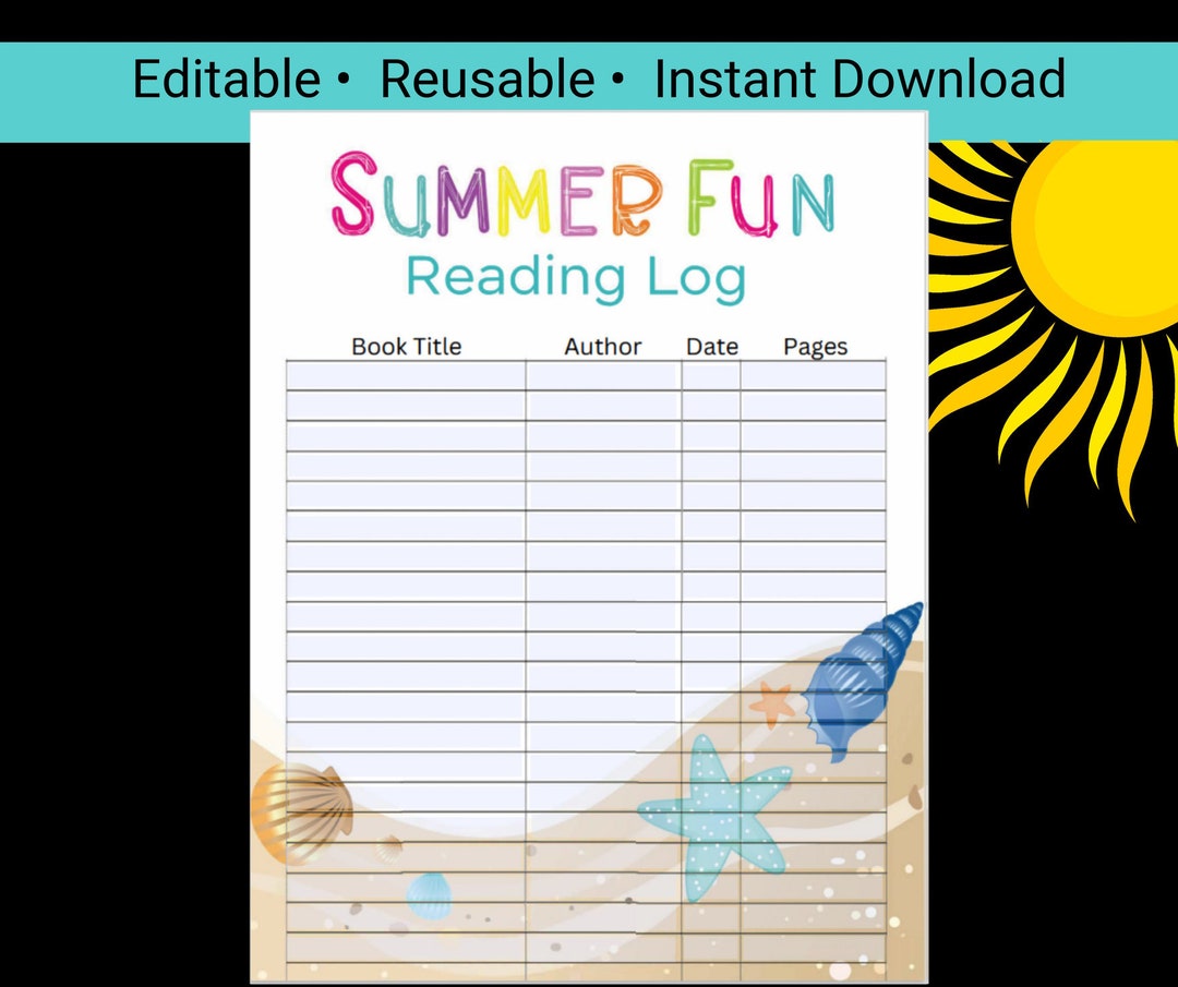 Printable Kids Summer Reading Log, Editable Summer Reading Chart ...