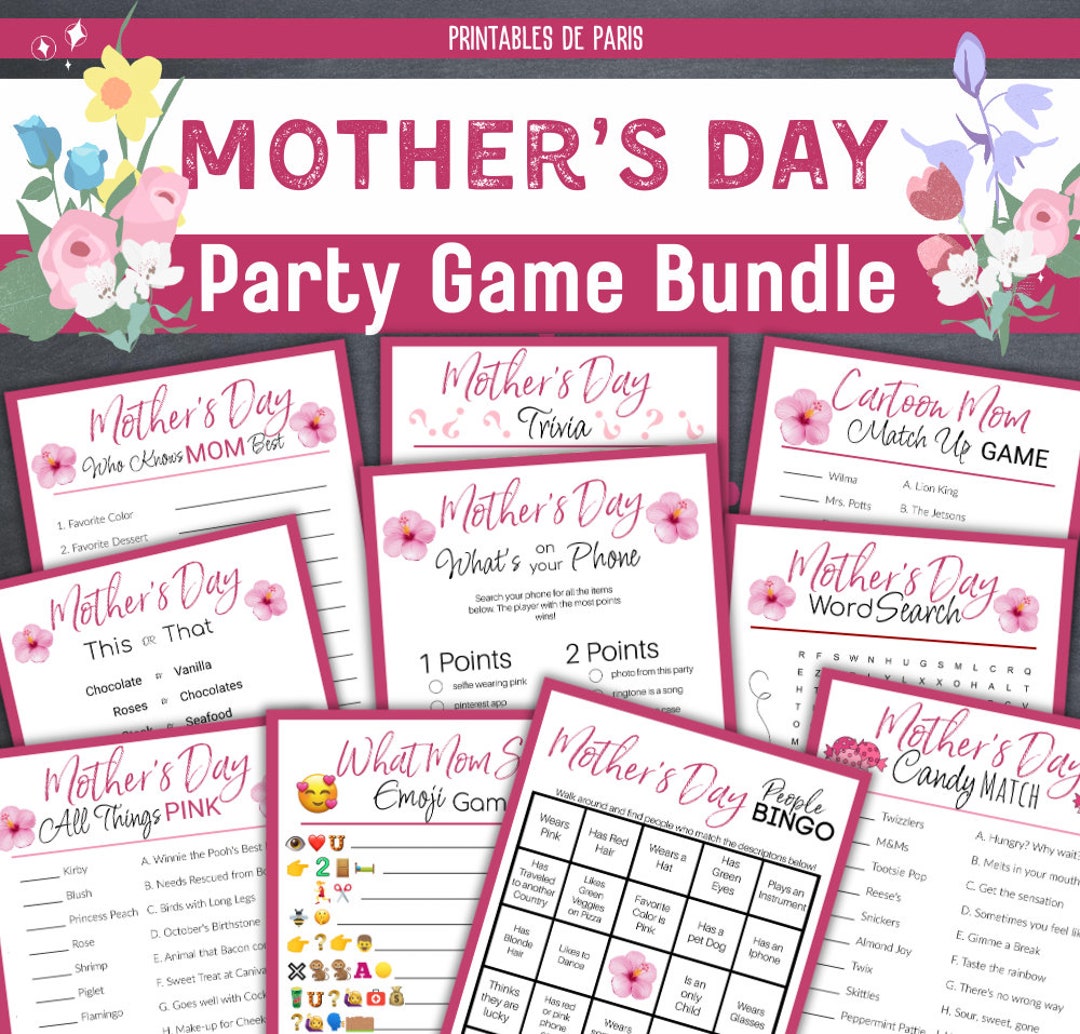 Printable Mother's Day Games With Answer Sheets, Mother's Day Party ...