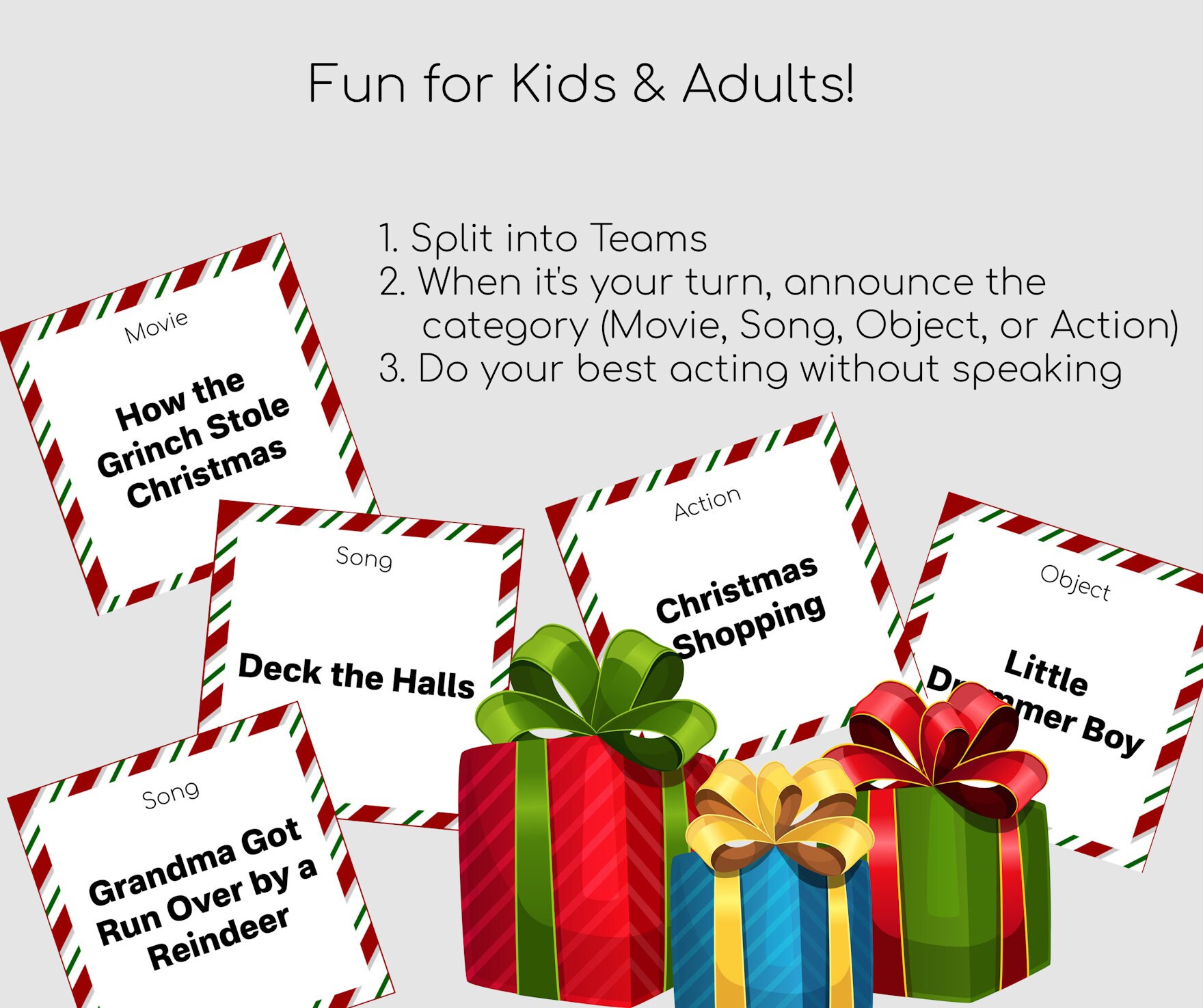 Christmas Charades, Christmas Printable Game, Christmas Party Classroom ...