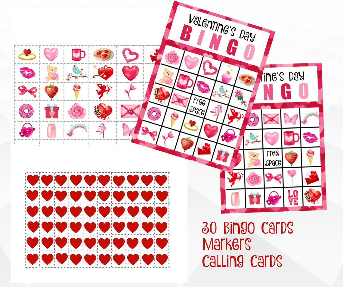 Valentine's Day Bingo Valentine Printable Bingo Cards - Etsy