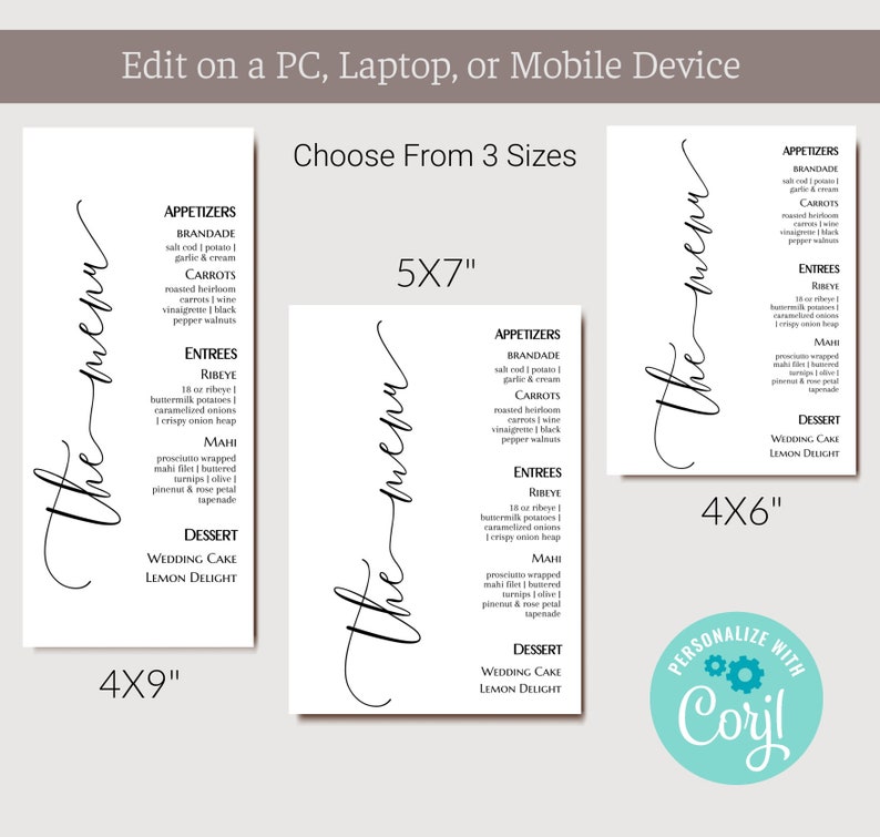 Boho Wedding Menu Template, Editable Calligraphy Menu, Bohemian Menu ...