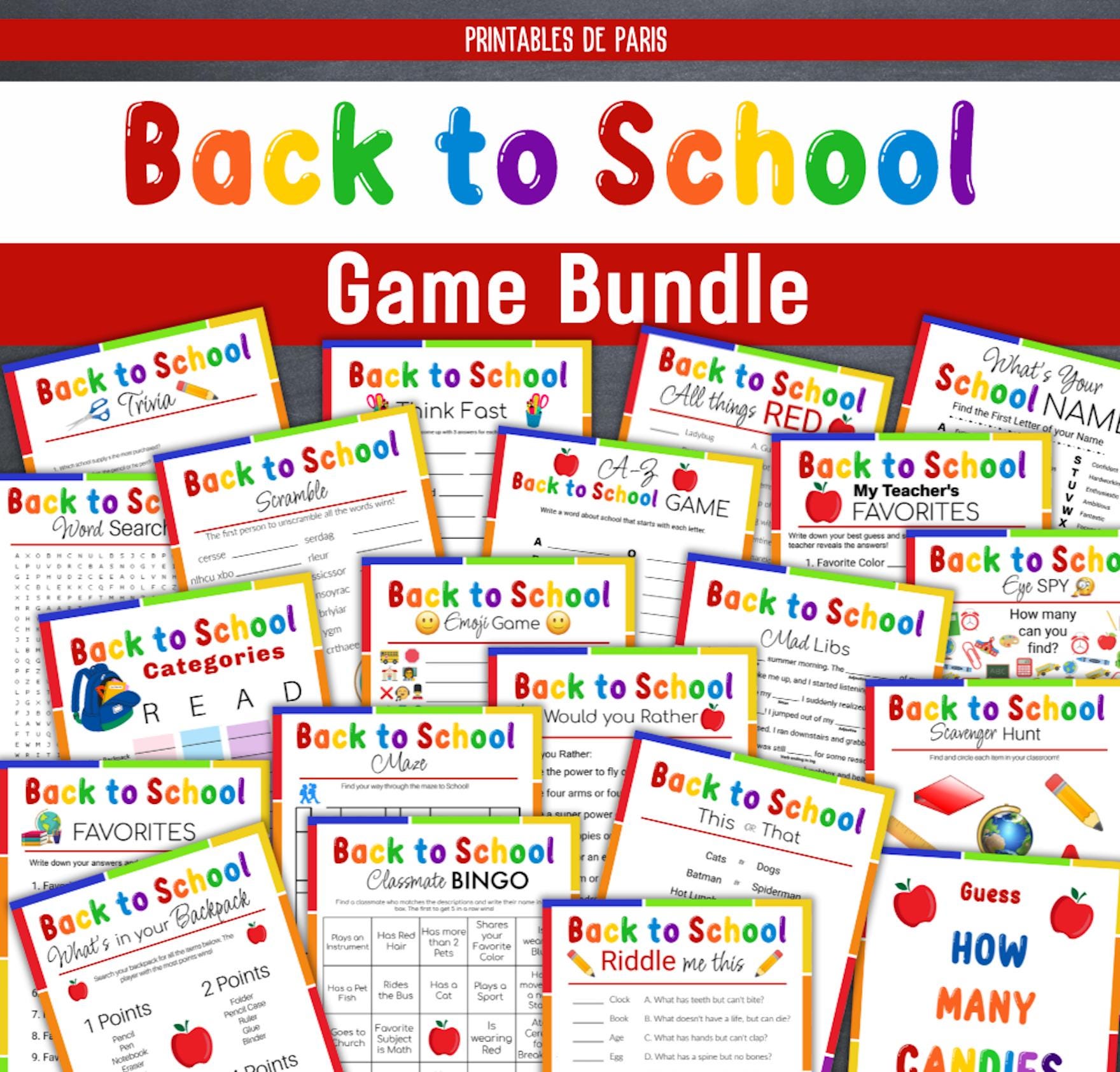 Printable Back to School Games, First Day of School Game Bundle ...