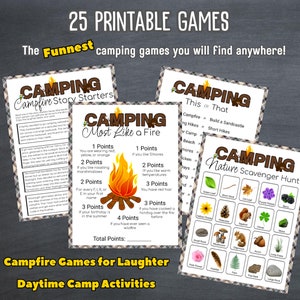 Printable Camping Games With Answer Sheets, Camping Activities, Camping Party Game Bundle ...
