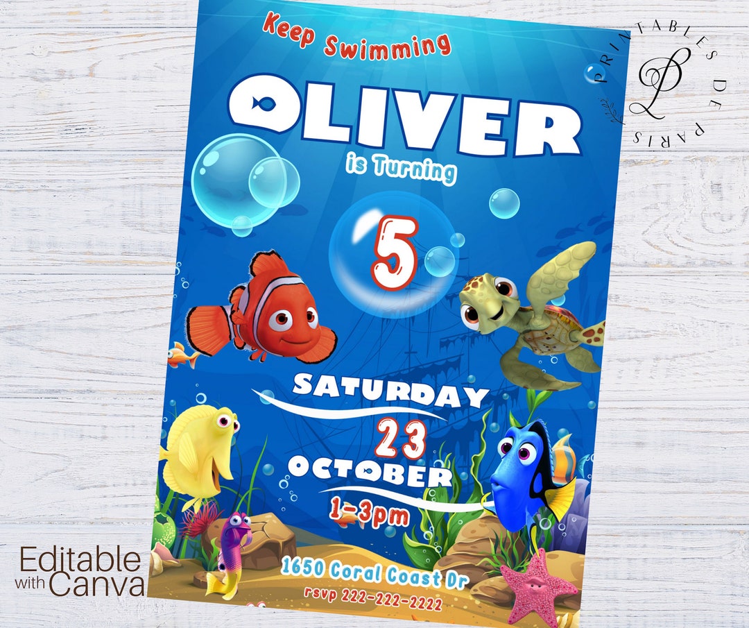 Nemo Birthday Invitation, Nemo Birthday Invite, Dory Birthday ...