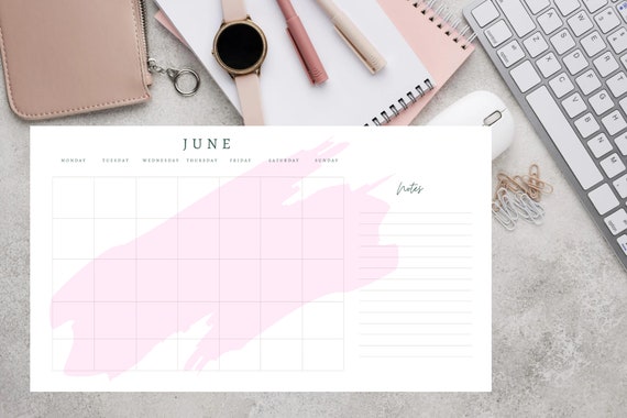 Monthly Calendar Printable Calendar Watercolor - Etsy