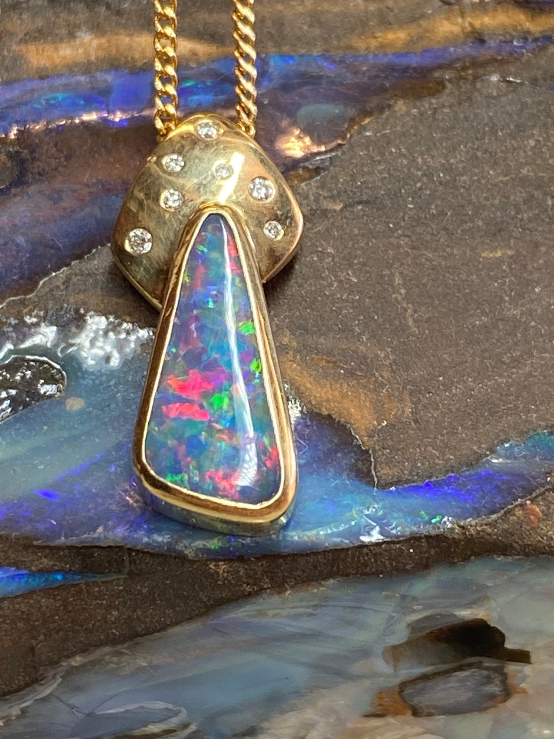 Lightning Ridge Black Opal Pendant - Etsy
