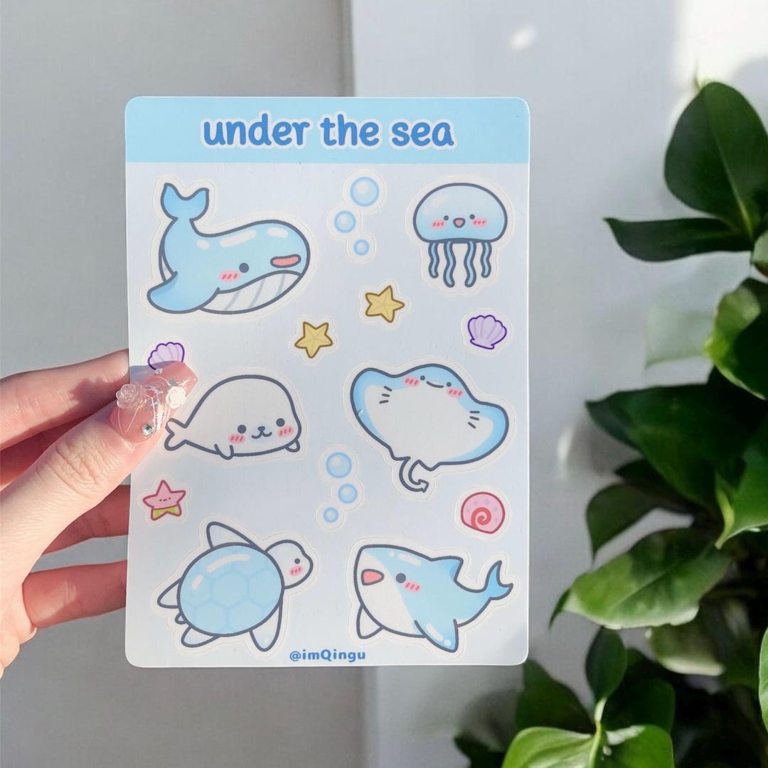 Cute Sea Animals Sticker Sheet | Vinyl Stickers | Water Bottle | Laptop ...