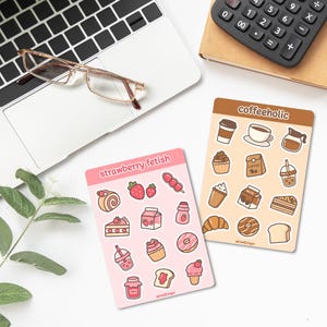 Coffee Desserts Sticker Sheet | Vinyl Stickers | Water Bottle | Laptop ...