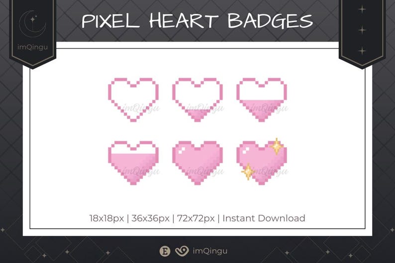 Pink Pixel Hearts Sub Bit Badges - Twitch, Simple, Cute, Aesthetic ...