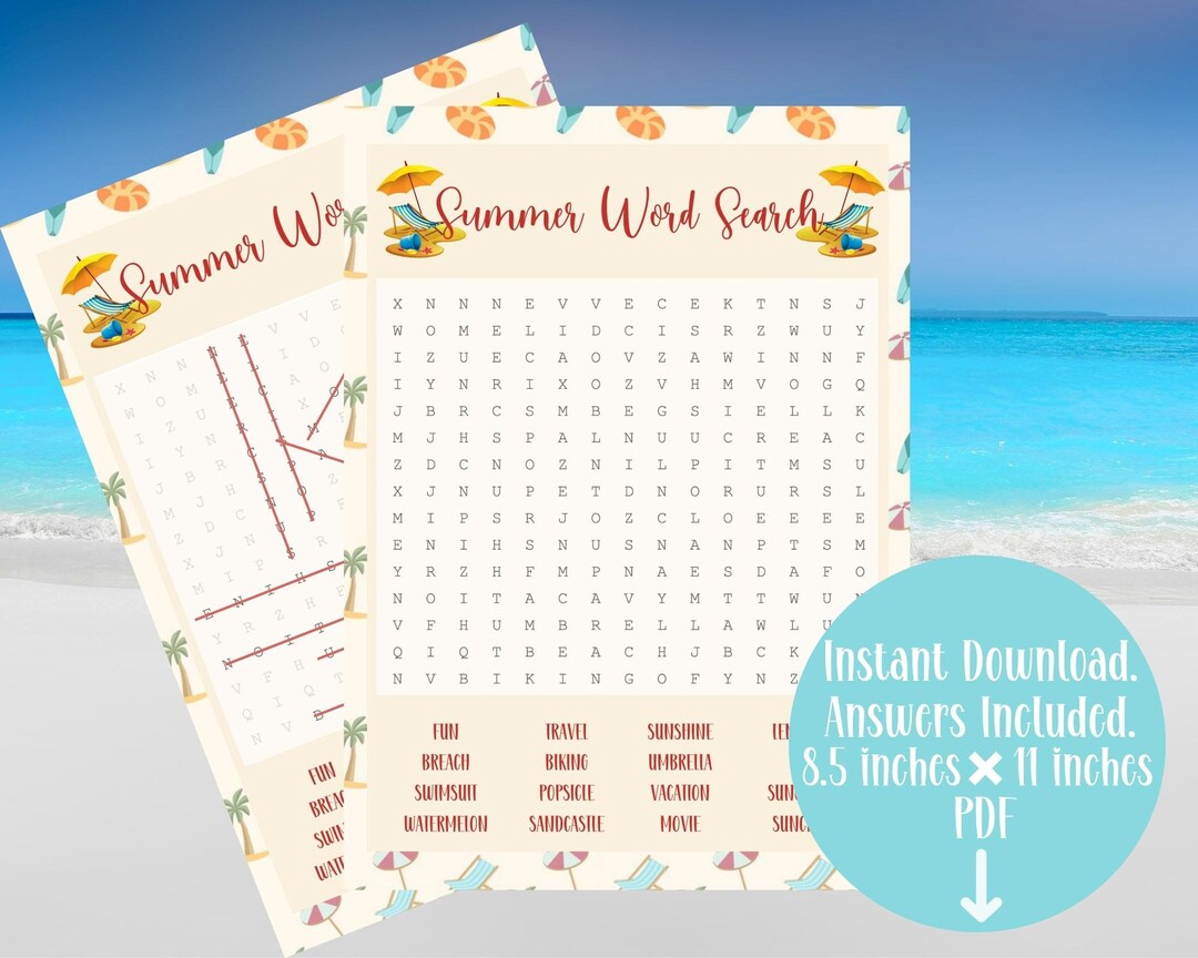 Summer Word Search, Summer Word Game, Fun Summer Activity for Children ...