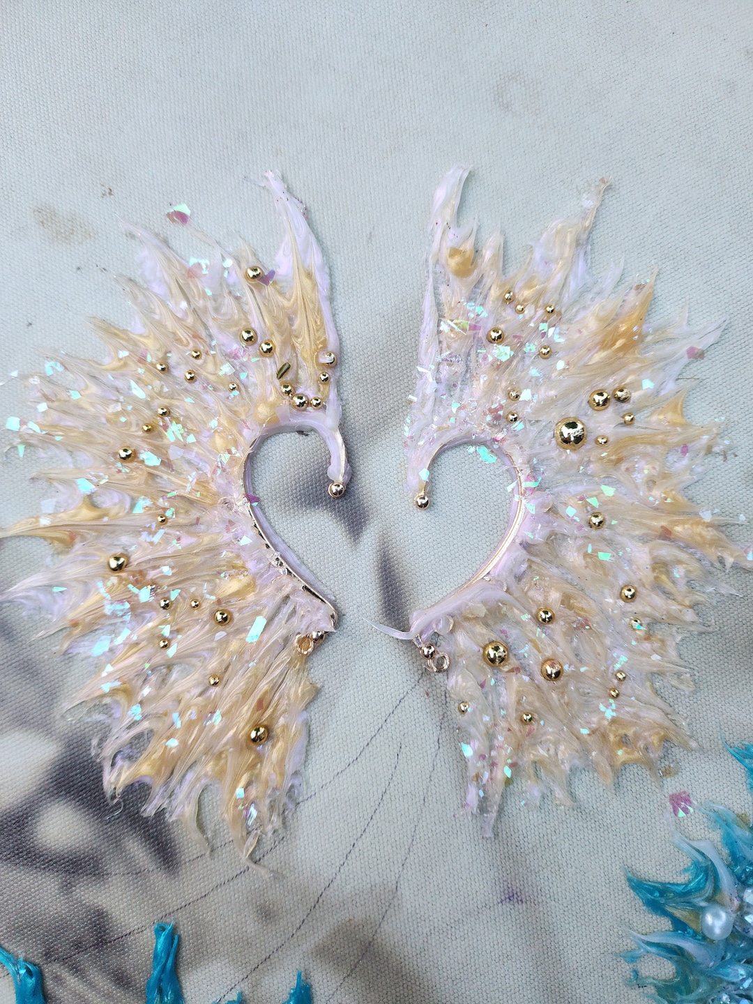White and Gold Shimmering Mermaid Ears Siren Ear Cuffs Merpeople ...