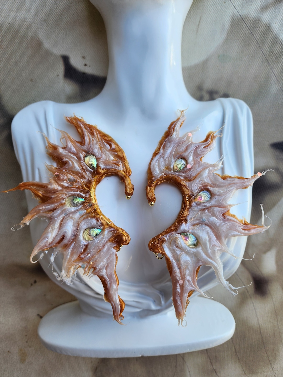 Beautiful White and Gold Mermaid Ears Siren Ear Cuffs Merpeople Jewelry ...