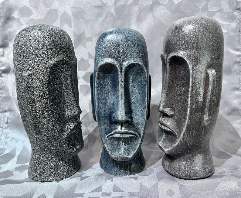 Concrete Easter Island Head Maori Moai Tiki Tribal Grey Granite ...