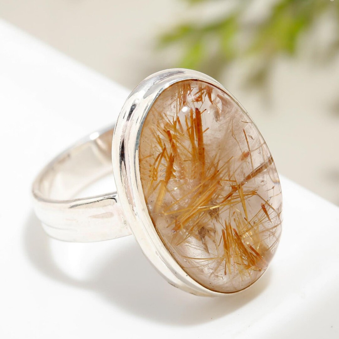 Golden Rutile Ring 925 Sterling Silver Ring Exquisite Handcrafted Ring ...