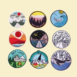 Wilderness Traveller Iron on Patches Embroidery, Whale, Waves, Ocean, Compass, Ufos, Sunrise - Etsy